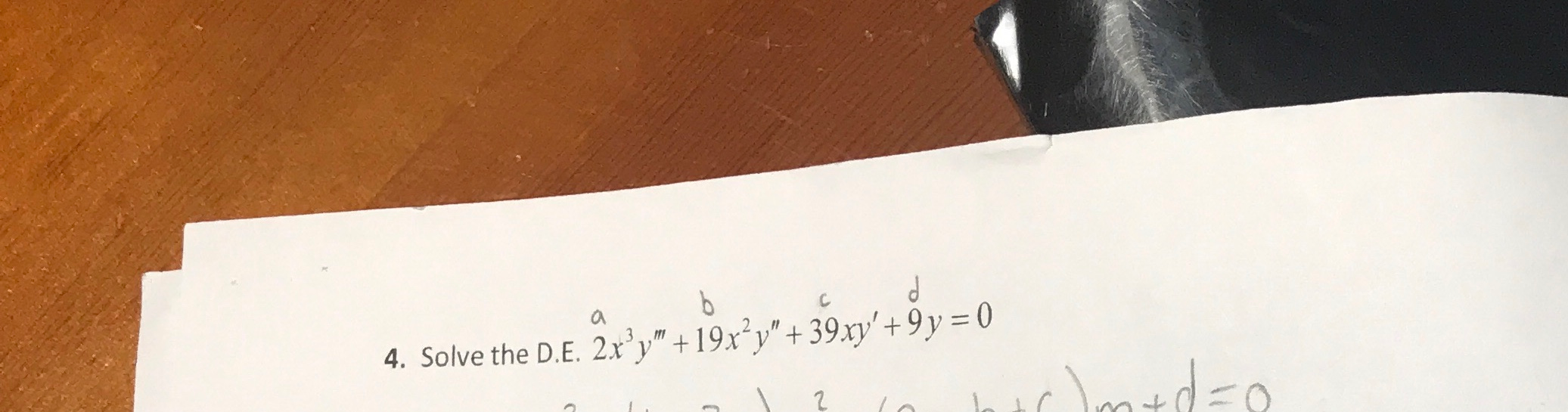 Solved 4. Solve the D.E. 2x’y" +19.x²y" + 39xy' +9y = 0 ini? | Chegg.com