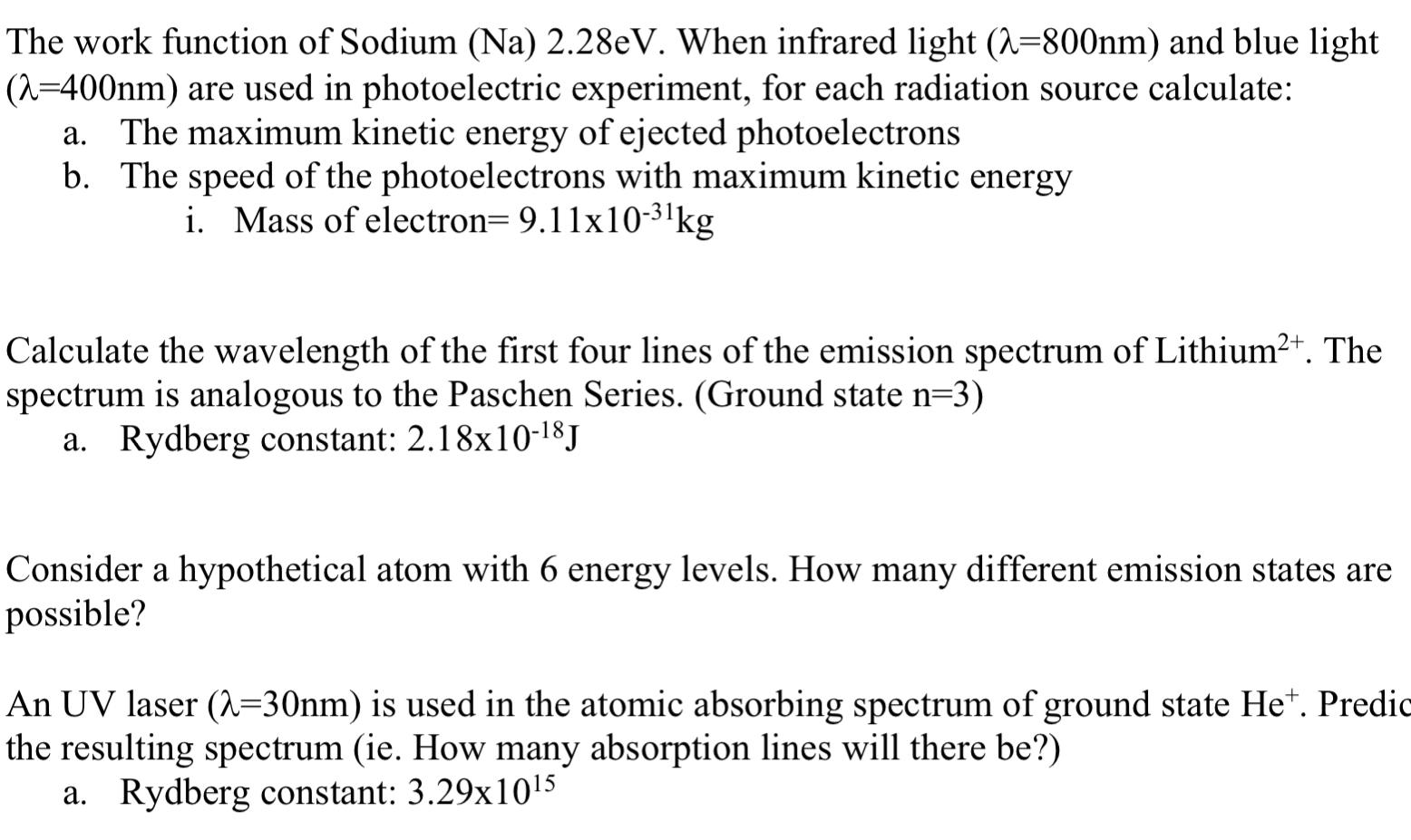 Solved The work function of Sodium (Na) 2.28eV. When | Chegg.com