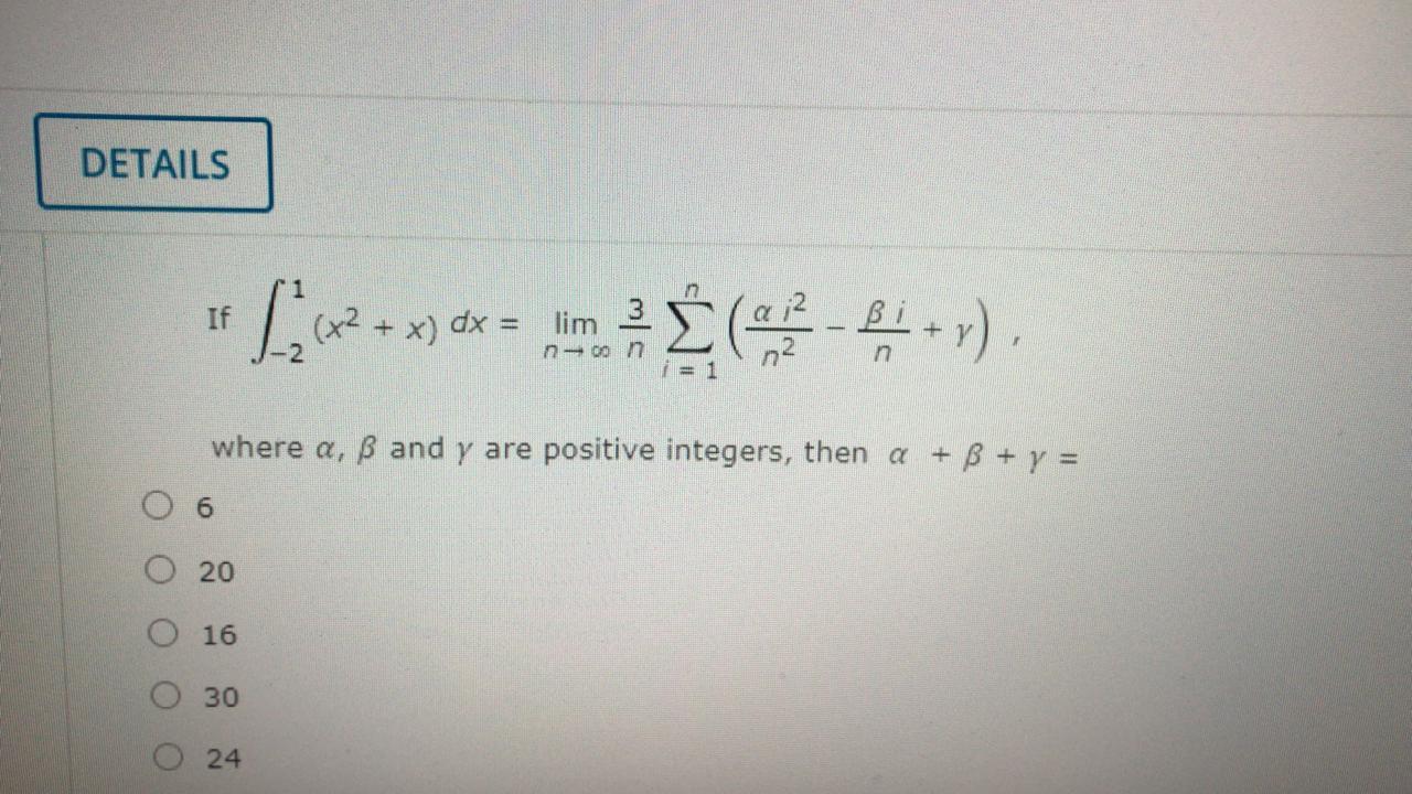 Solved DETAILS If [- x) dx = dm 2.4+) . i = 1 where a, ß and | Chegg.com