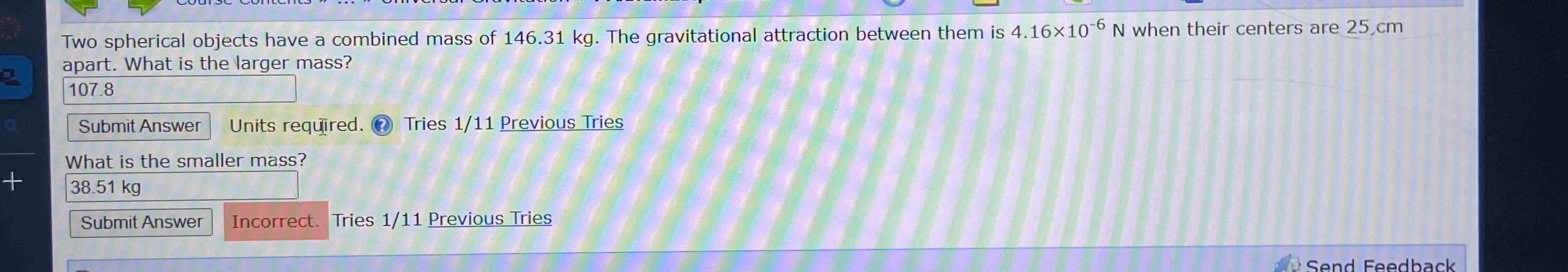 Solved Two spherical objects have a combined mass | Chegg.com