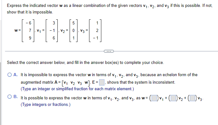 Solved Express the indicated vector w as a linear | Chegg.com