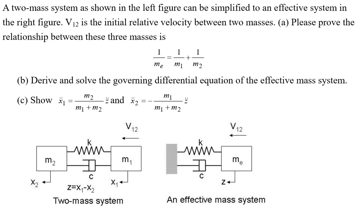 Solved A two-mass system as shown in the left figure can be | Chegg.com
