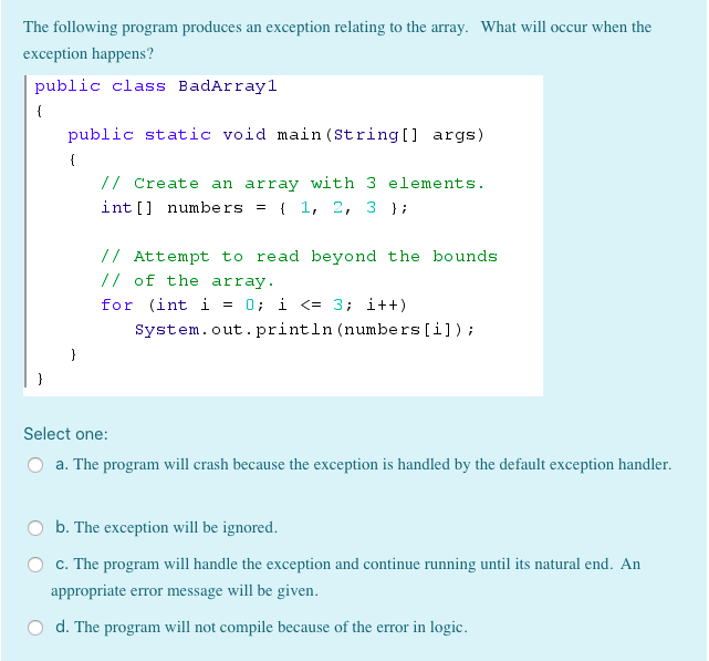 Solved The following program produces an exception relating | Chegg.com