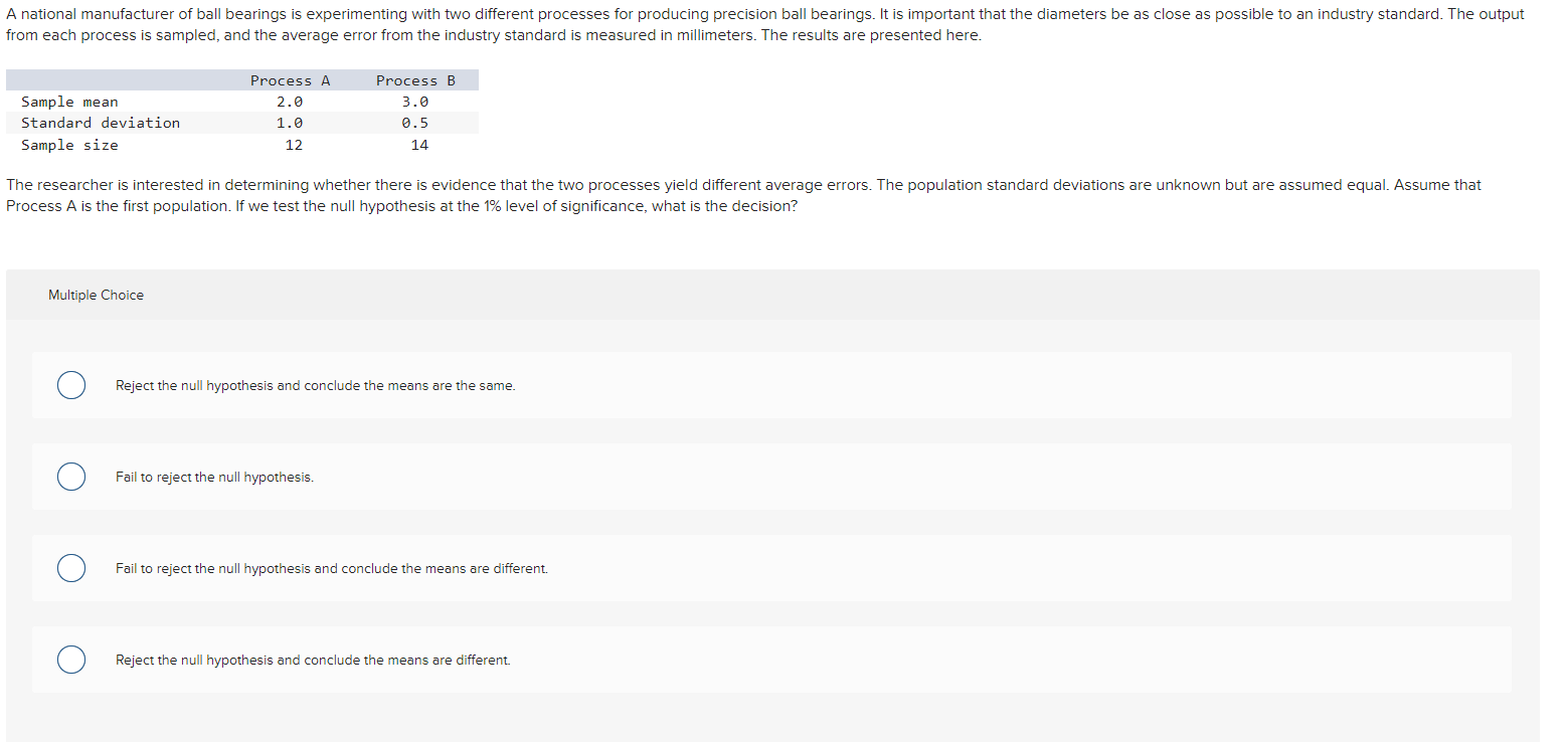 Solved Multiple Choice Reject the null hypothesis and | Chegg.com