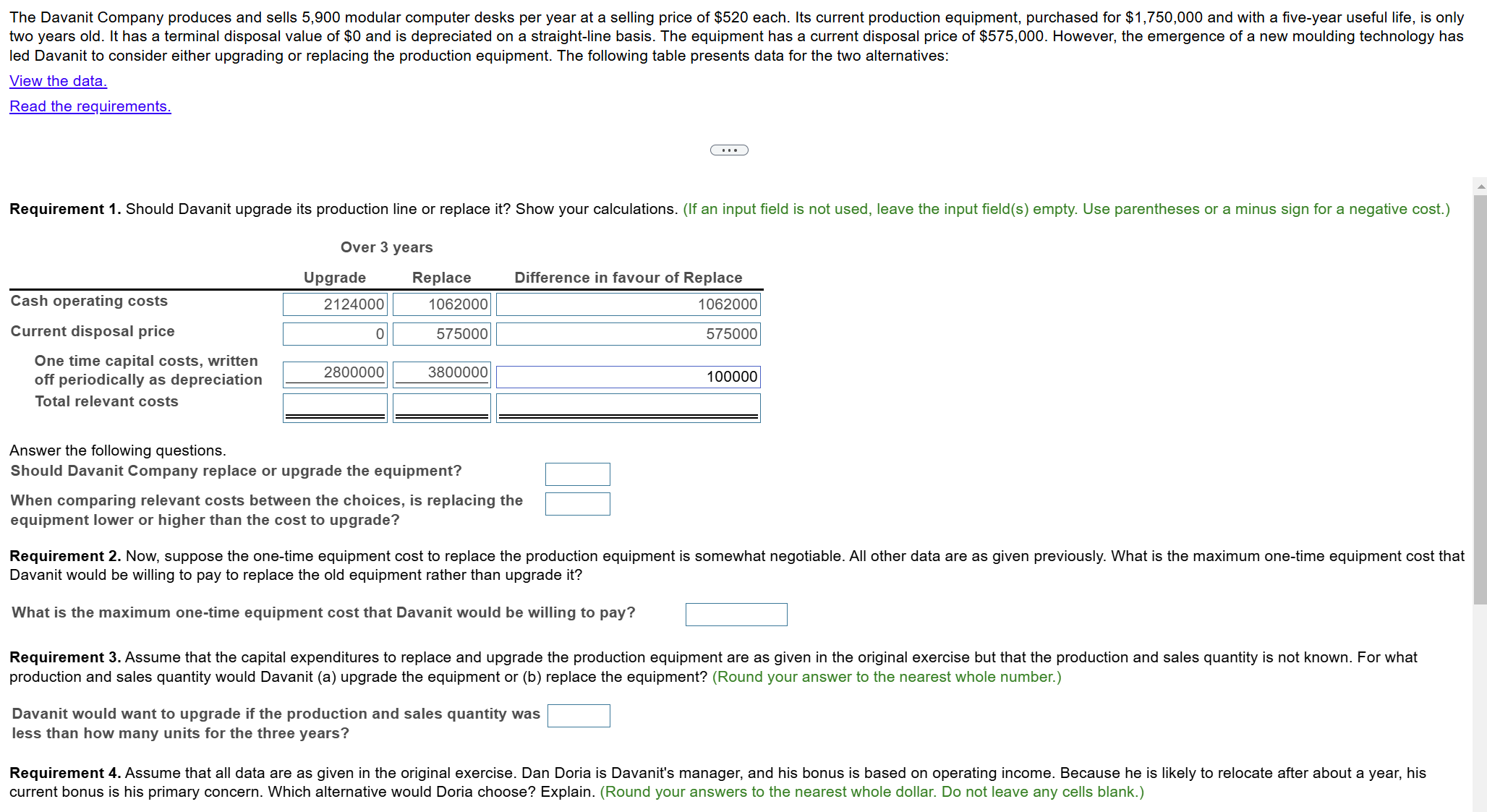 Solved led Davanit to consider either upgrading or replacing | Chegg.com