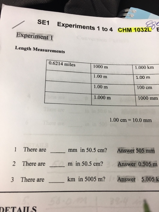 Solved Length Measurements There are _____mm in 50.5 cm? | Chegg.com