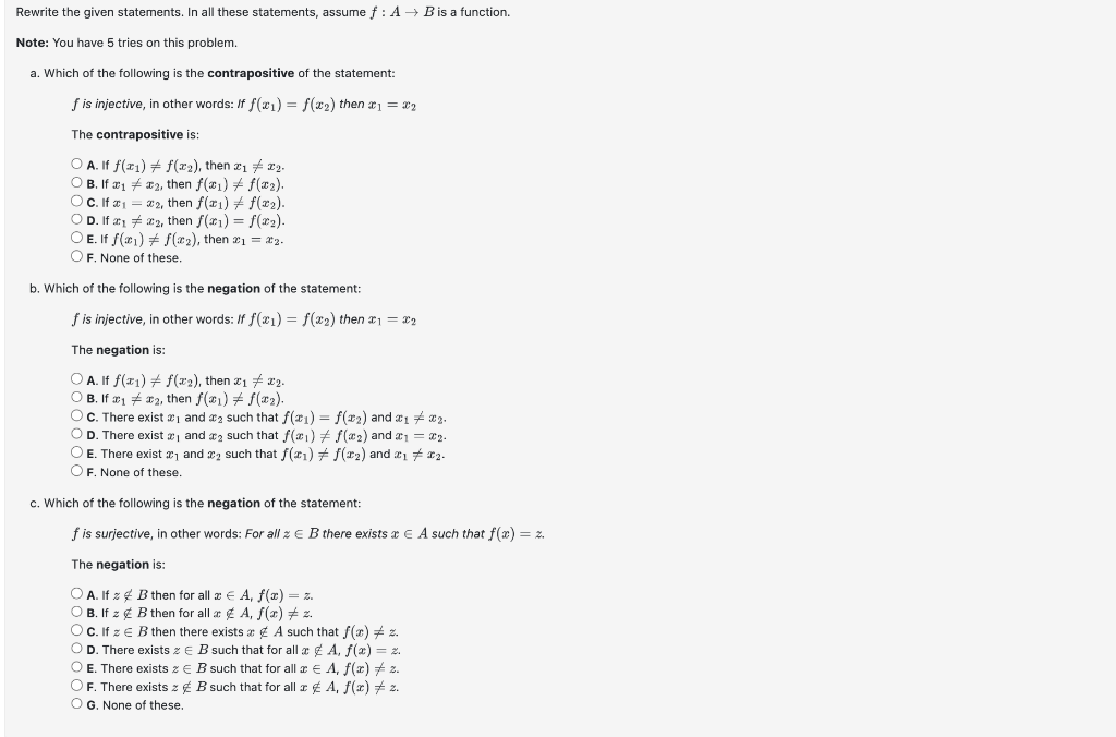 Solved If f:A→B is injective and g:B→C is injective, then | Chegg.com