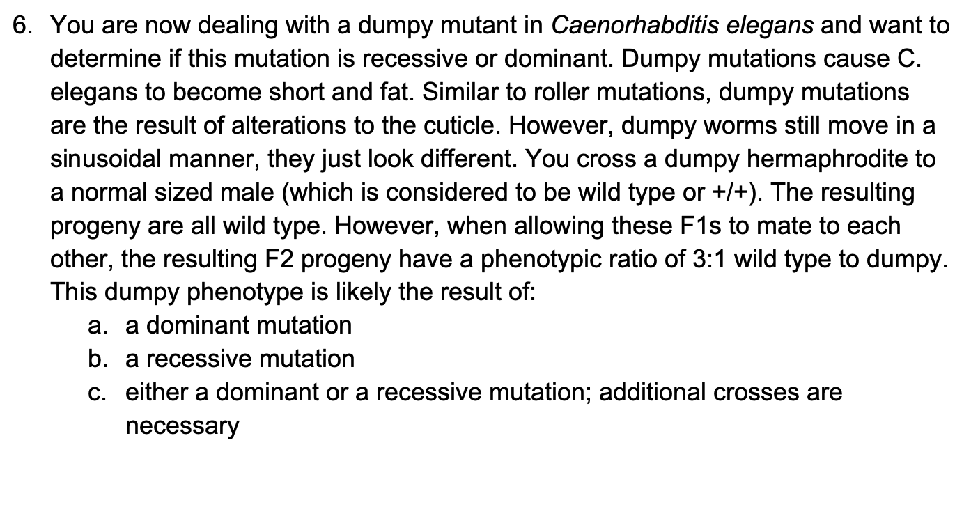 Solved 6. ﻿You are now dealing with a dumpy mutant in | Chegg.com
