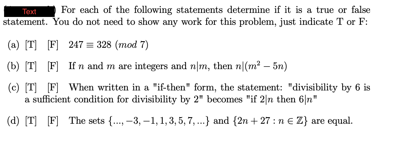 Solved Text For each of the following statements determine | Chegg.com