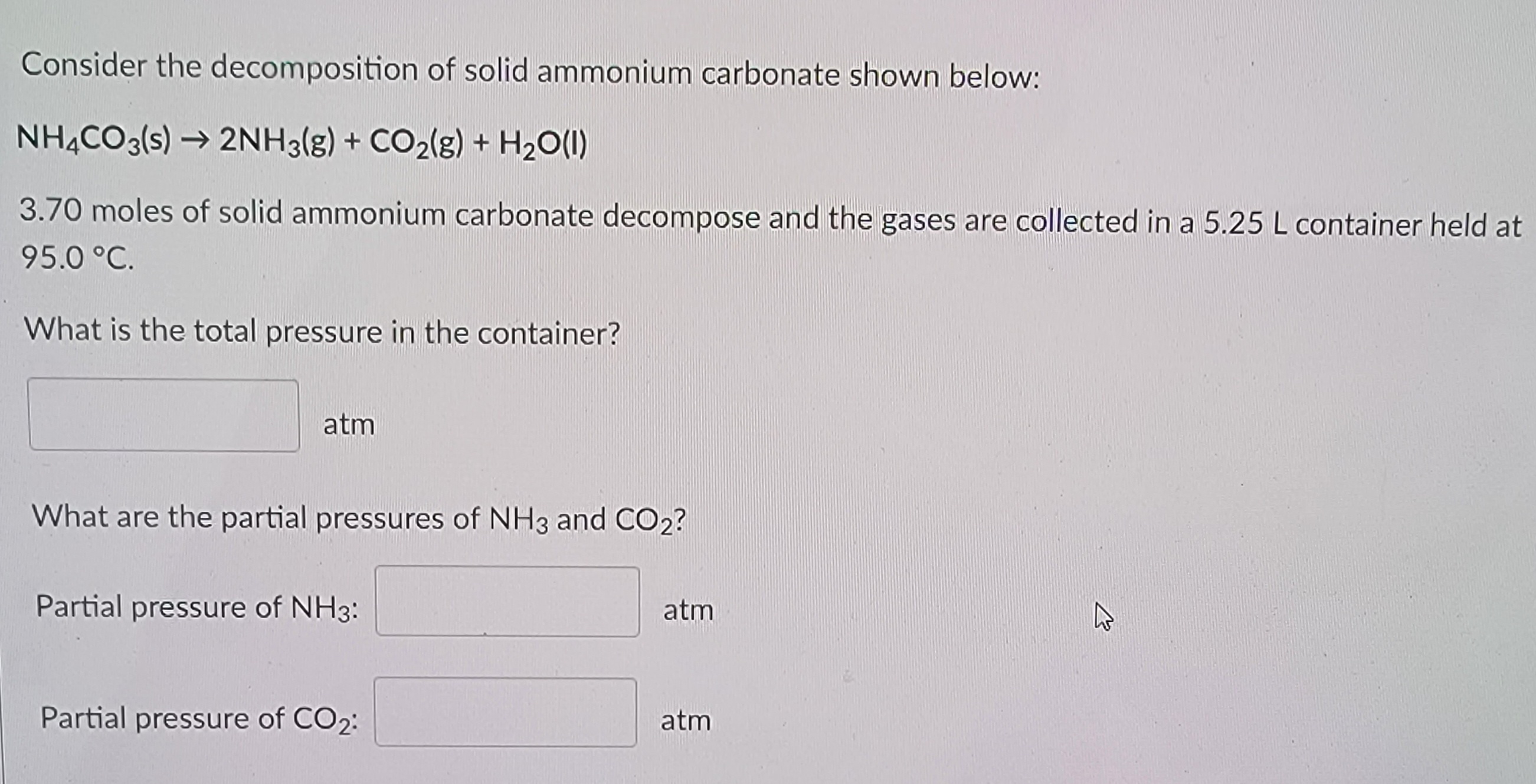 Solved Consider the decomposition of solid ammonium | Chegg.com