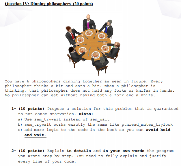 Solved Question IV: Dinning philosophers (20 points) You | Chegg.com