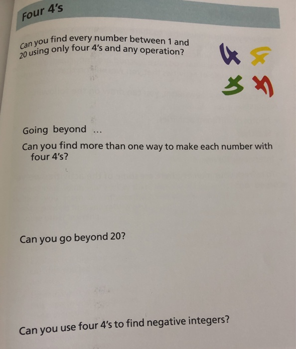Solved Four 4's u find every number between 1 and can ing | Chegg.com