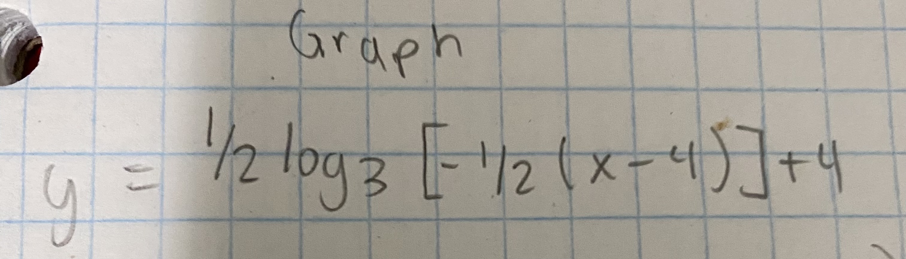 Solved y=1/2log3[−1/2(x−4)]+4 | Chegg.com