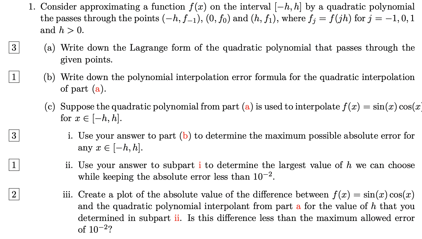1. Consider approximating a function f(x) on the | Chegg.com