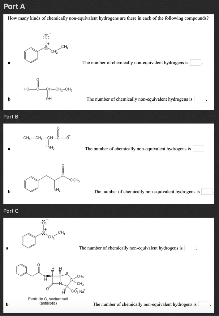 Solved Part A How many kinds of chemically non-equivalent | Chegg.com