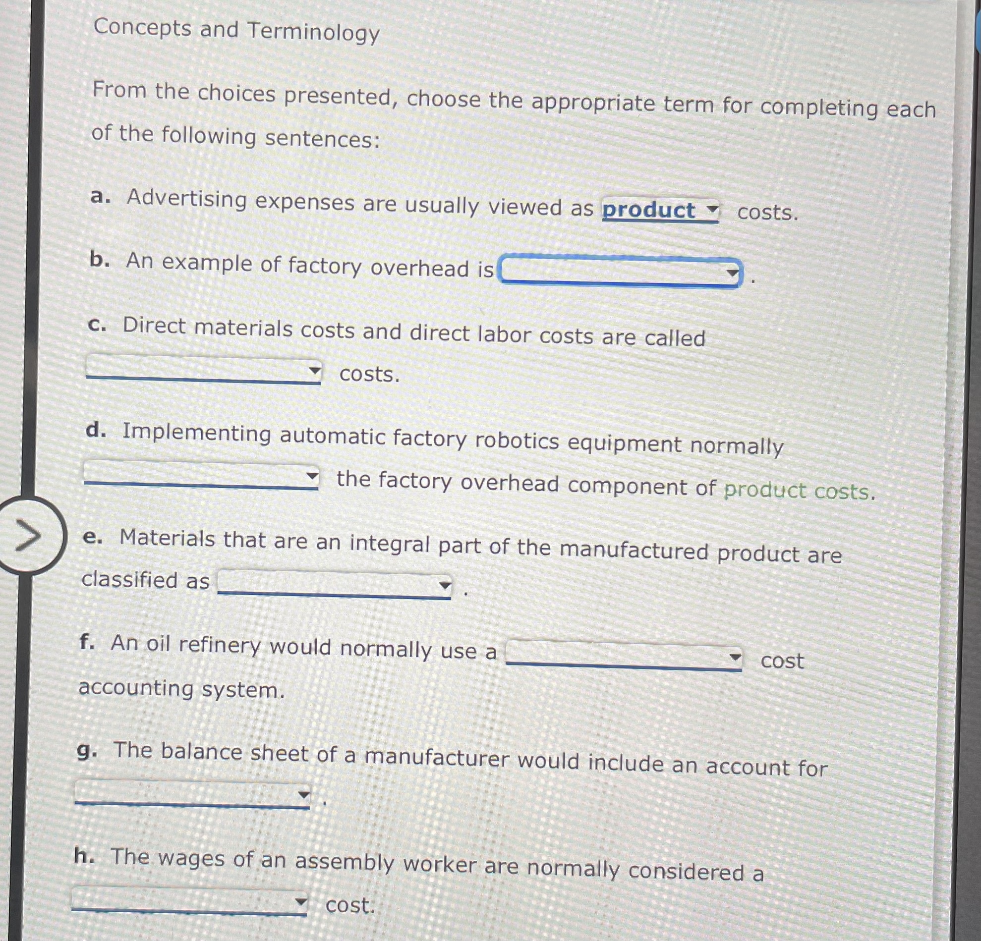 Solved Concepts and Terminology From the choices presented, | Chegg.com