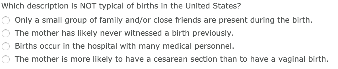 Solved Which description is NOT typical of births in the | Chegg.com