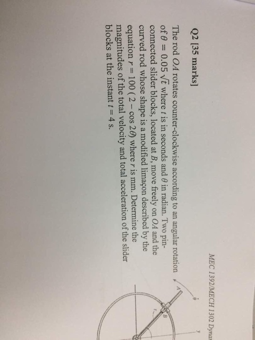 Solved The rod OA rotates counter-clockwise according to an | Chegg.com