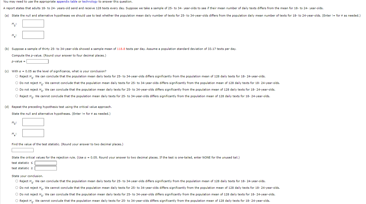 Solved H0: Ha: (b) Suppose a sample of thirty 25- to | Chegg.com