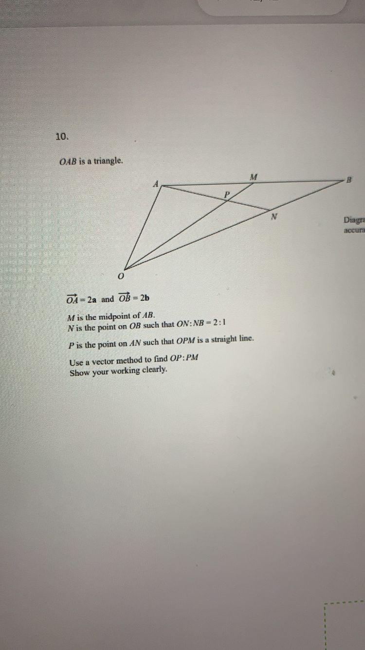 Solved 10. OAB is a triangle M Diagra accura JA=2a and OB = | Chegg.com