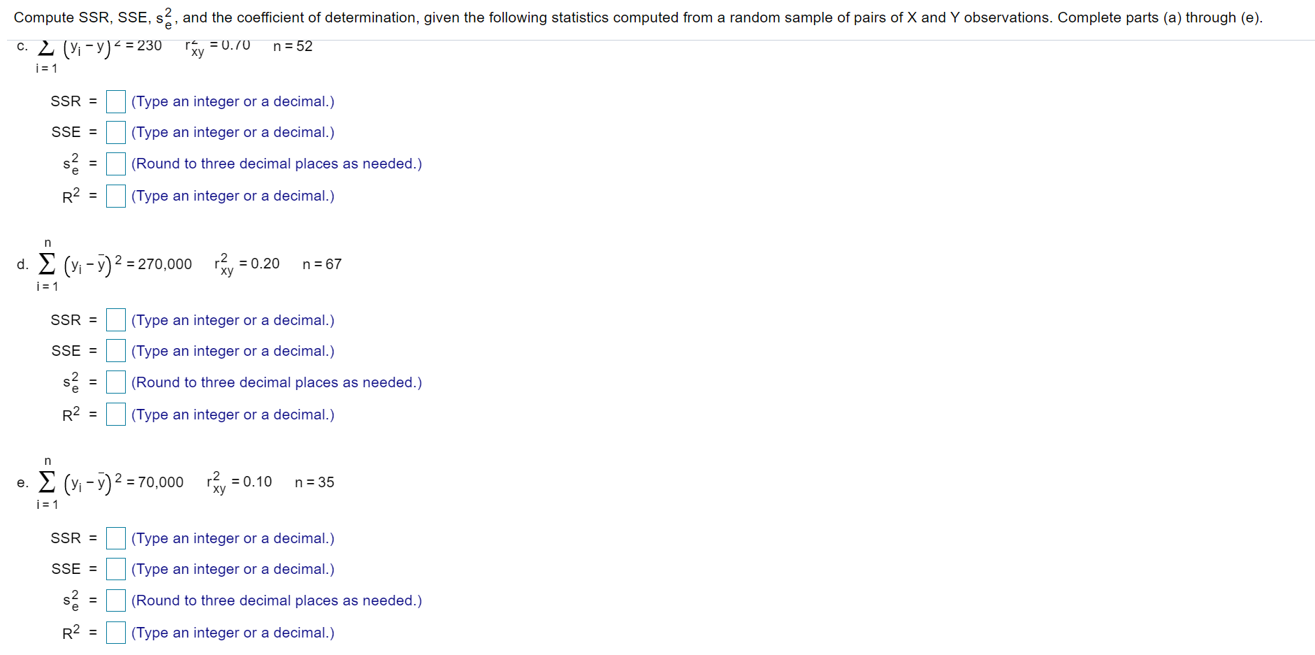 Solved Compute SSR, SSE, sê, and the coefficient of | Chegg.com