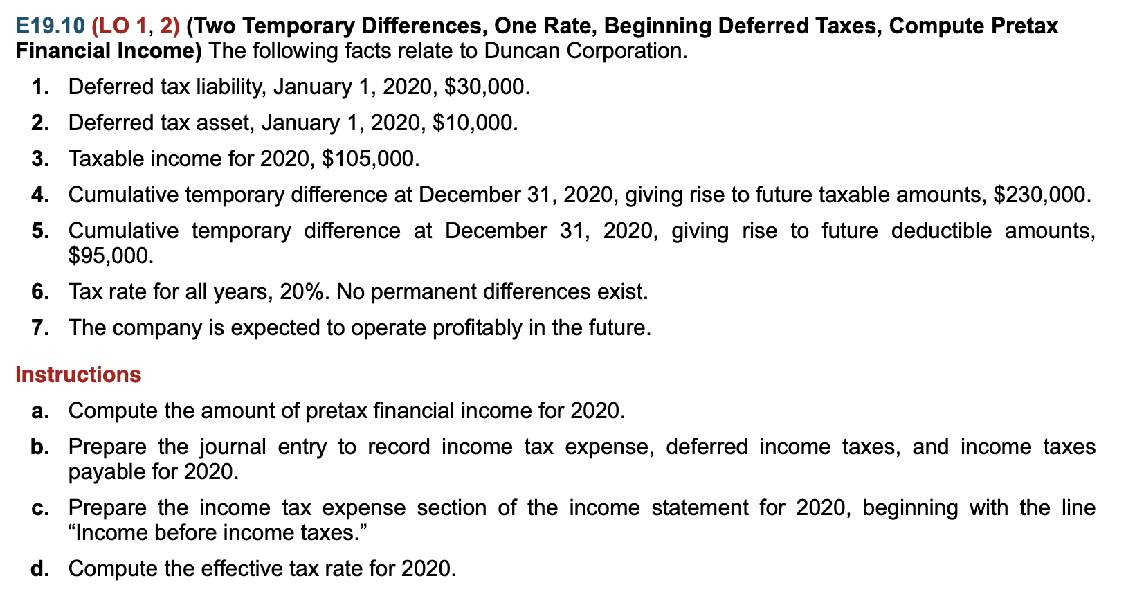 Solved E19.10 (LO 1, 2) (Two Temporary Differences, One | Chegg.com