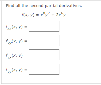 Solved Find all the second partial derivatives. | Chegg.com