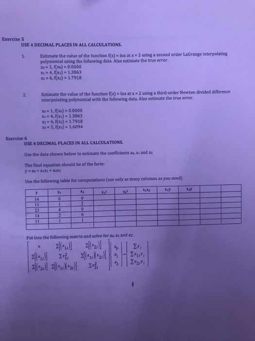 Solved Exercise 5 USE 4 DECIMAL PLACES IN ALL CALCULATIONS. | Chegg.com