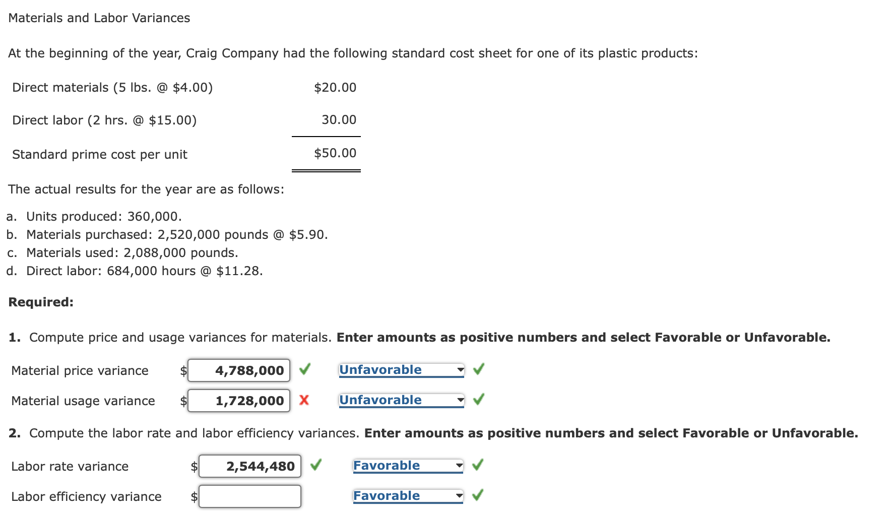 Solved Materials and Labor Variances At the beginning of the | Chegg.com