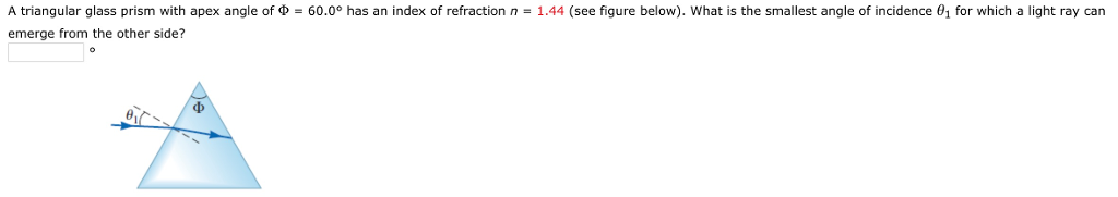 Solved A triangular glass prism with apex angle of Φ = 60.0° | Chegg.com