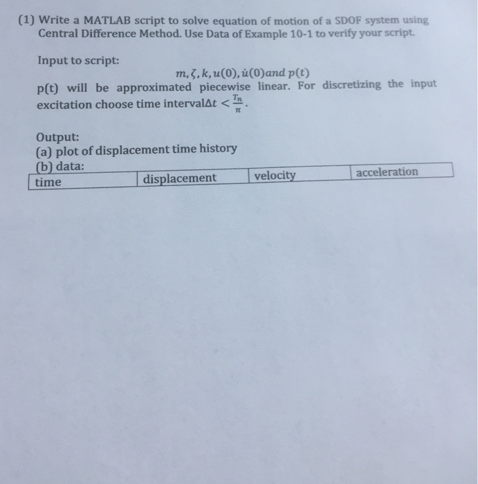 Write a MATLAB script to solve equation of motion of | Chegg.com