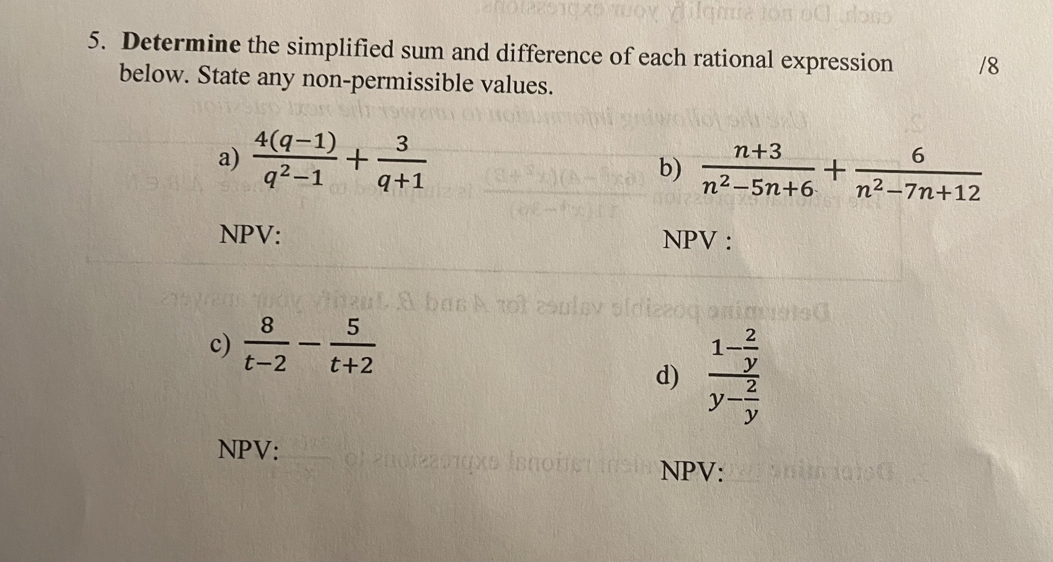 Solved 5. Determine the simplified sum and difference of | Chegg.com