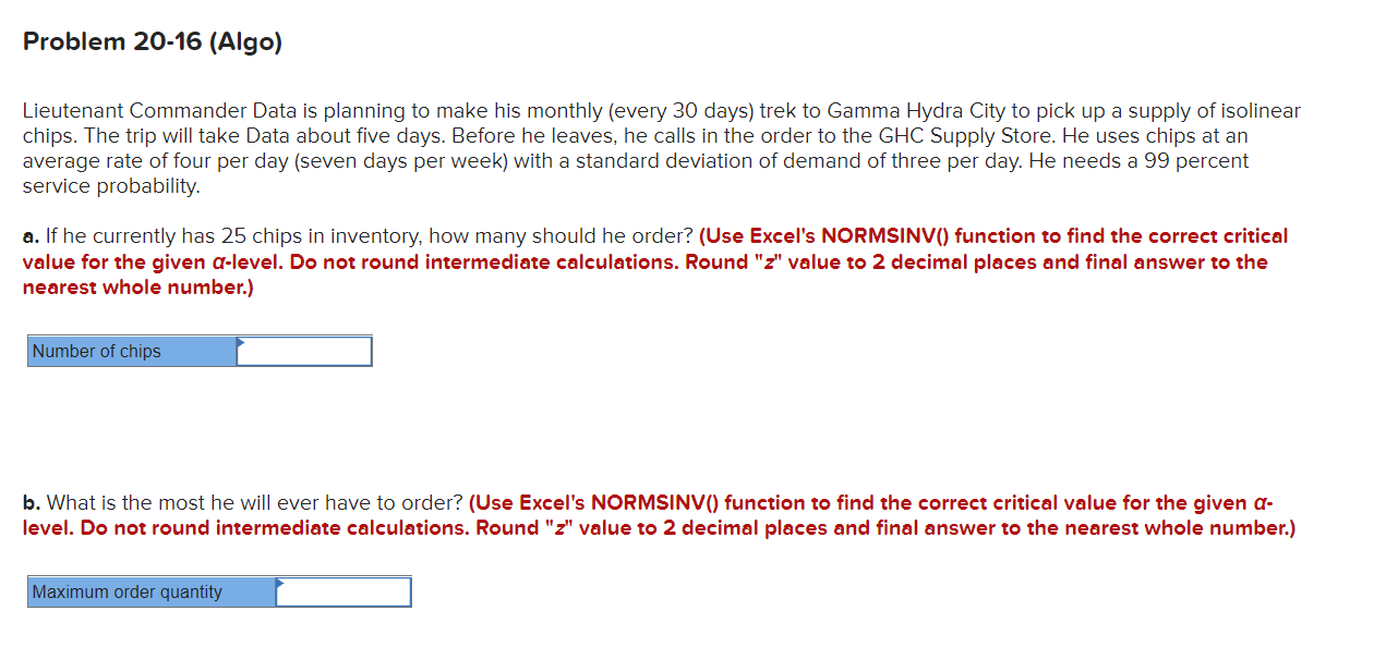 Solved Problem 20-16 (Algo) Lieutenant Commander Data is | Chegg.com