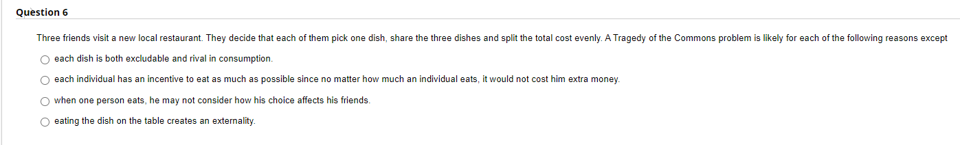 Solved each dish is both excludable and rival in | Chegg.com