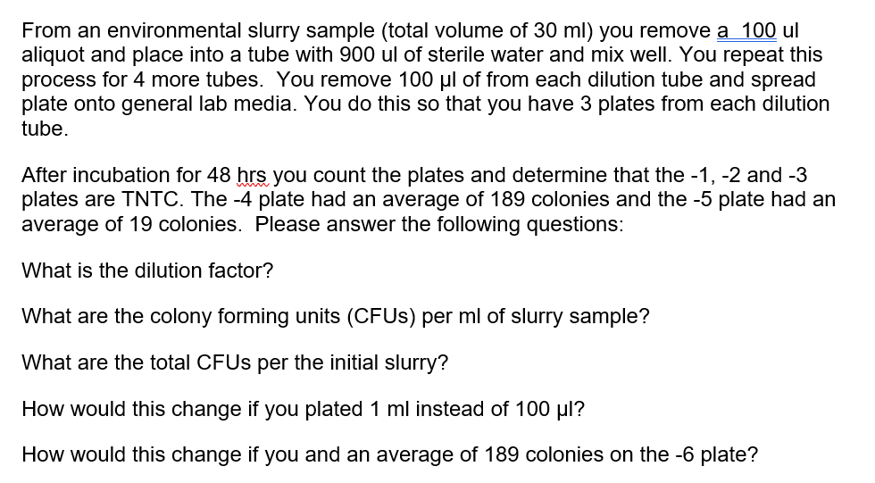 Solved From an environmental slurry sample (total volume of | Chegg.com