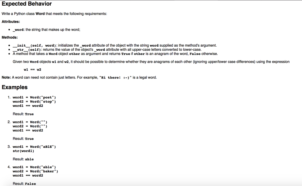 Solved Expected Behavior Write a Python class Word that | Chegg.com