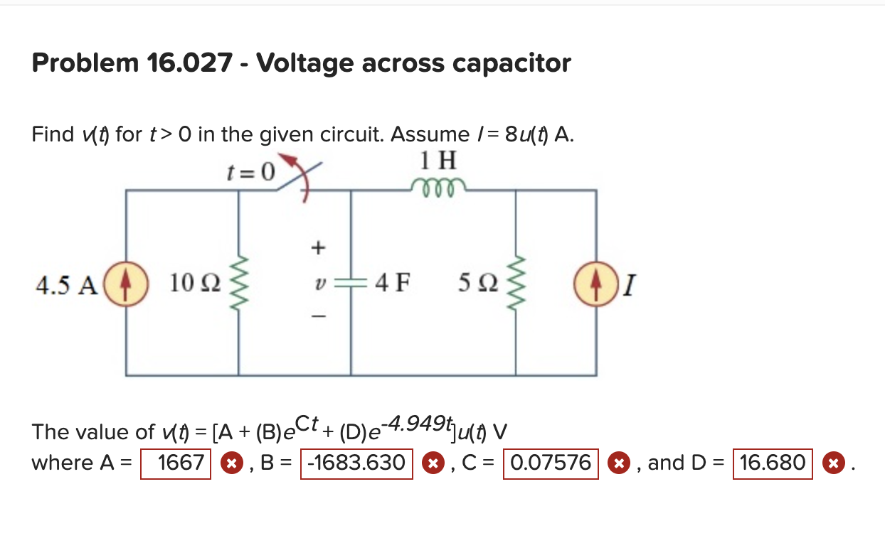 Solved Problem 16.027 - Voltage across capacitor Find v(t) | Chegg.com