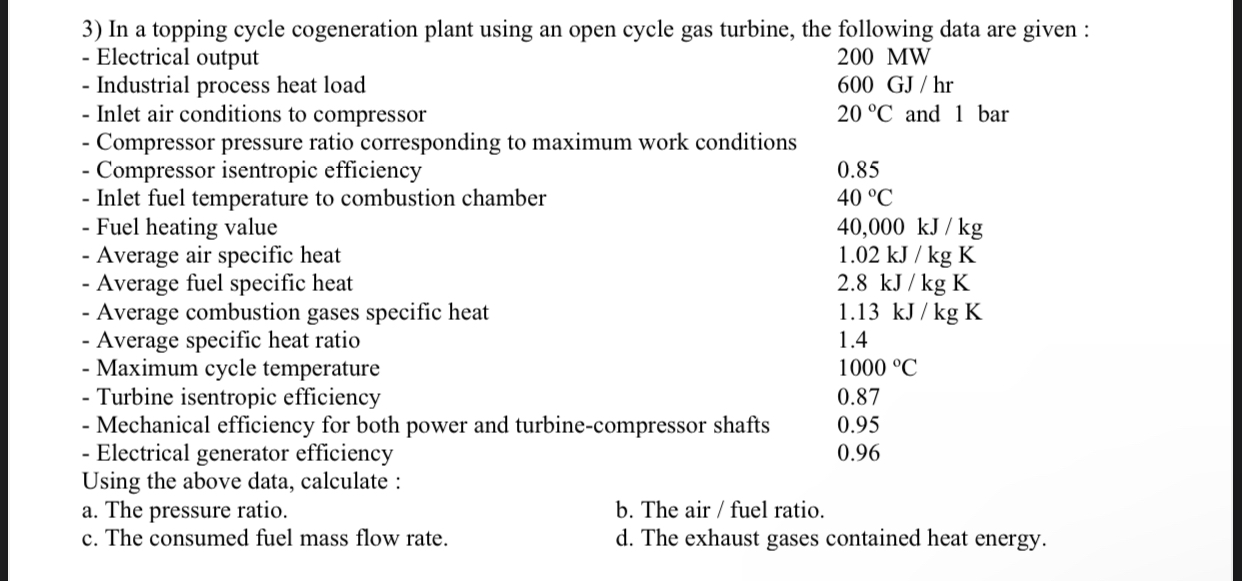Solved In a topping cycle cogeneration plant using an open | Chegg.com