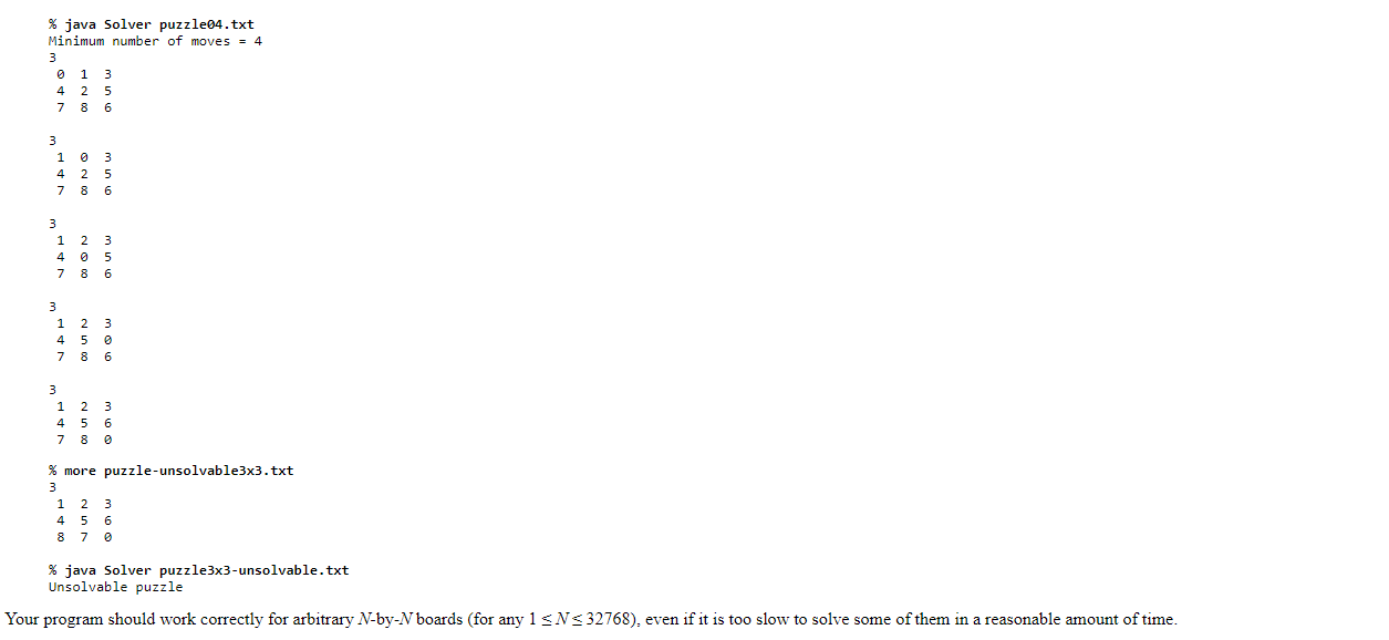 Solved COS 226 Programming Assignment 8 Puzzle Write a | Chegg.com