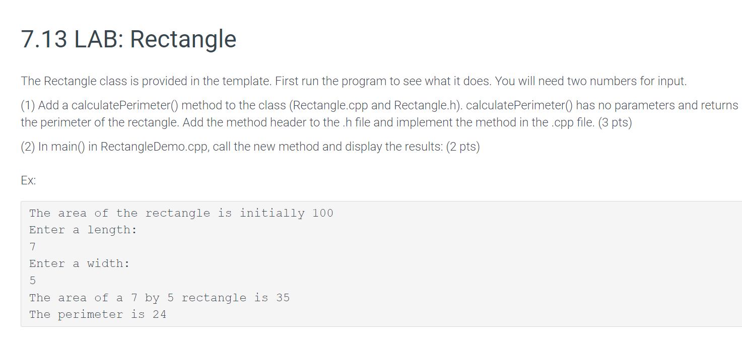 Solved 7.13 LAB: Rectangle The Rectangle class is provided | Chegg.com