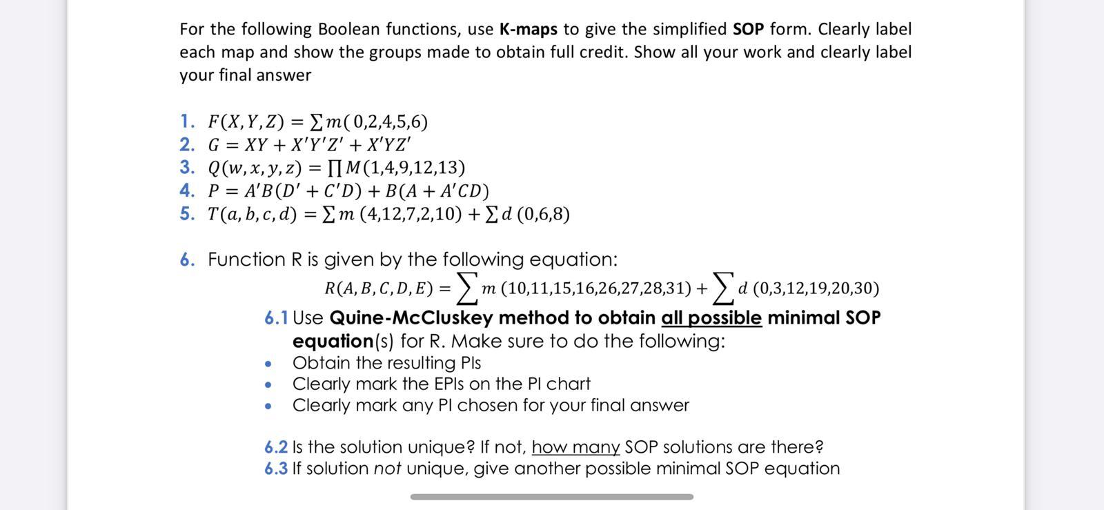Solved For the following Boolean functions, use K-maps to | Chegg.com
