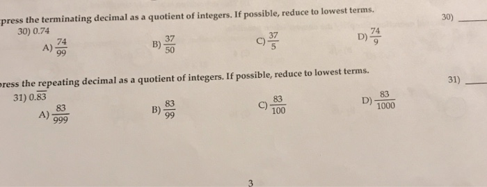 Solved press the terminating decimal as a quotient of | Chegg.com