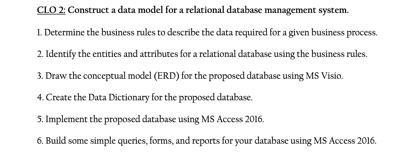 Solved CLO 2: Construct a data model for a relational | Chegg.com