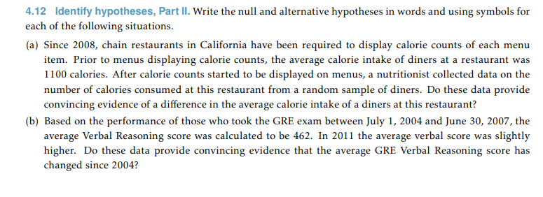 Solved 412 Identify Hypotheses Part Ii Write The Null And 