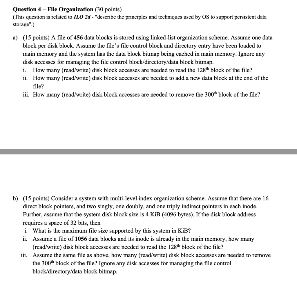 Solved Question 4 - File Organization (30 points) (This | Chegg.com