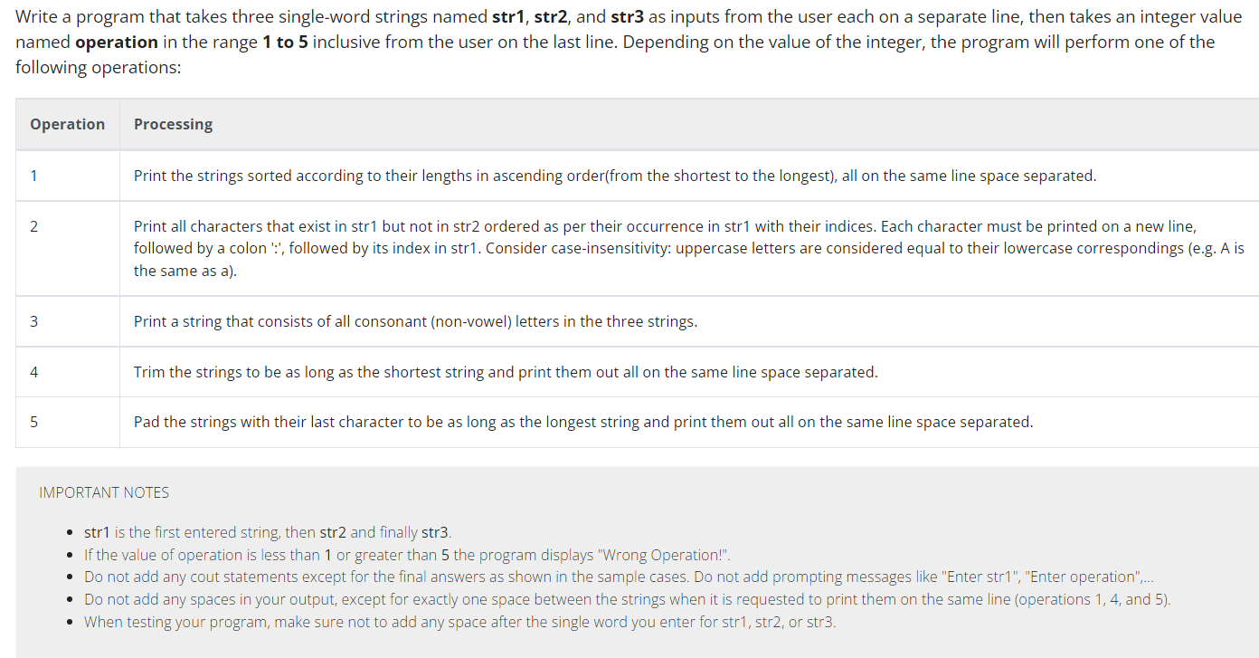 Solved Write a program that takes three single-word strings | Chegg.com