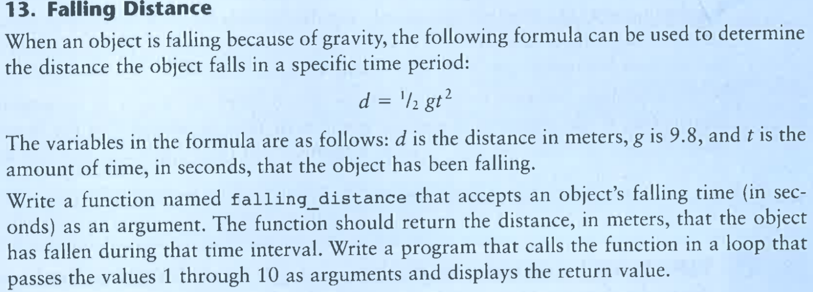 Solved Falling Distance Exercise Write A Function