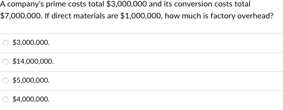 Solved A company's prime costs total $3,000,000 and its | Chegg.com
