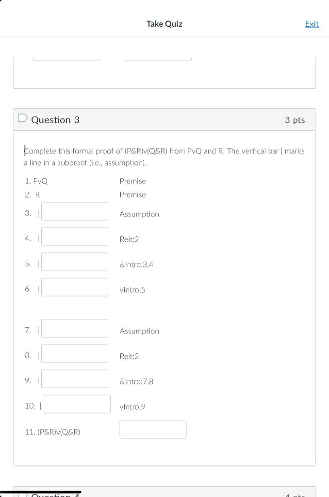 Complete this formal proof of (P&R)v(Q&R) from PvQ | Chegg.com
