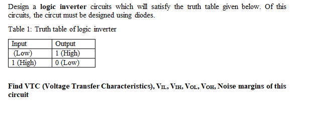Solved Design a logic inverter circuits which will satisfy | Chegg.com